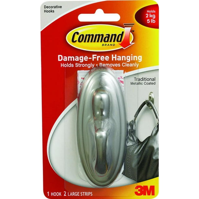 3M 17053BN Command Traditional Hook With Adhesive Large Brushed Nickel ...