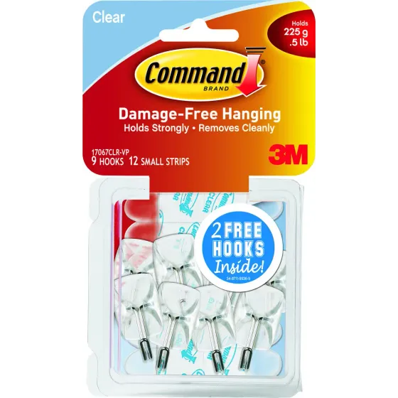 3M 17067CLR-VP Command Wire Hook, 0-1/2 Pound, 9-Hook, Plastic, Clear ...