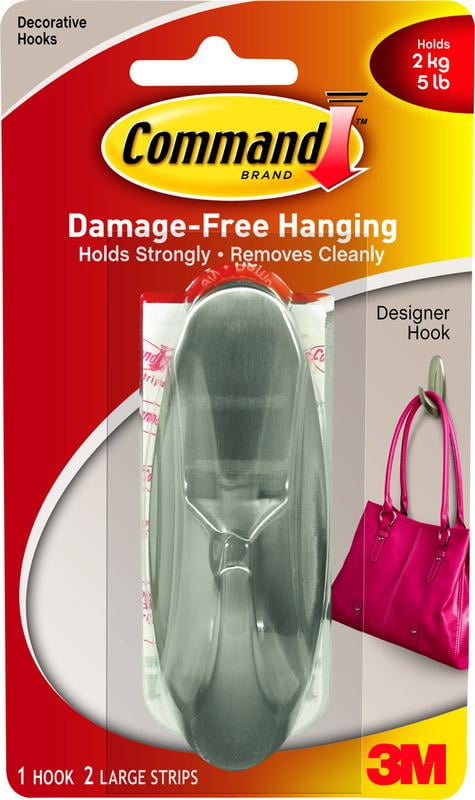3M 17083BN Command Designer Hook, With Adhesive, Large, Brushed Nickel ...