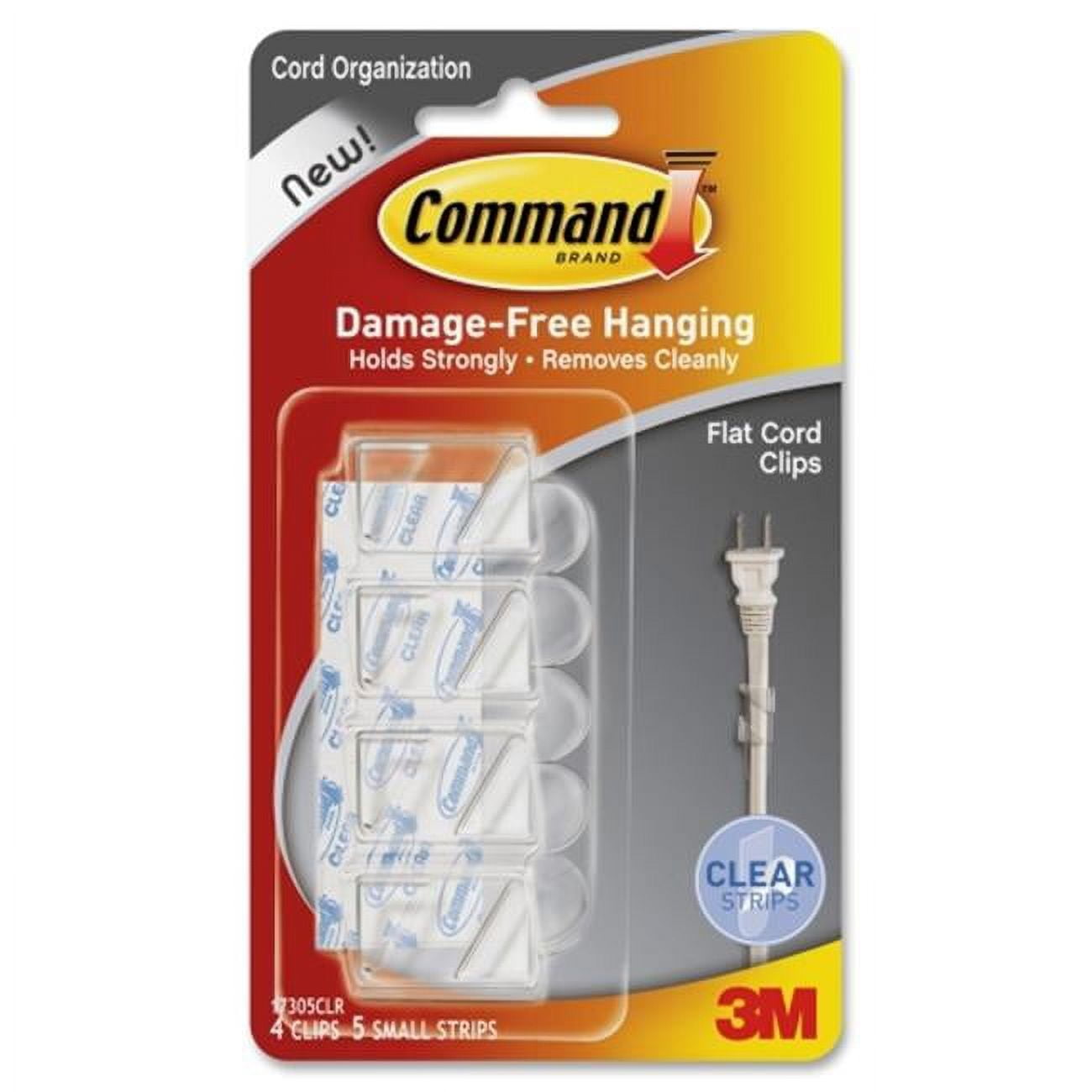 3M 17305CLRES Command Cord Clip Flat with Adhesive, Clear - Pack of 4 ...