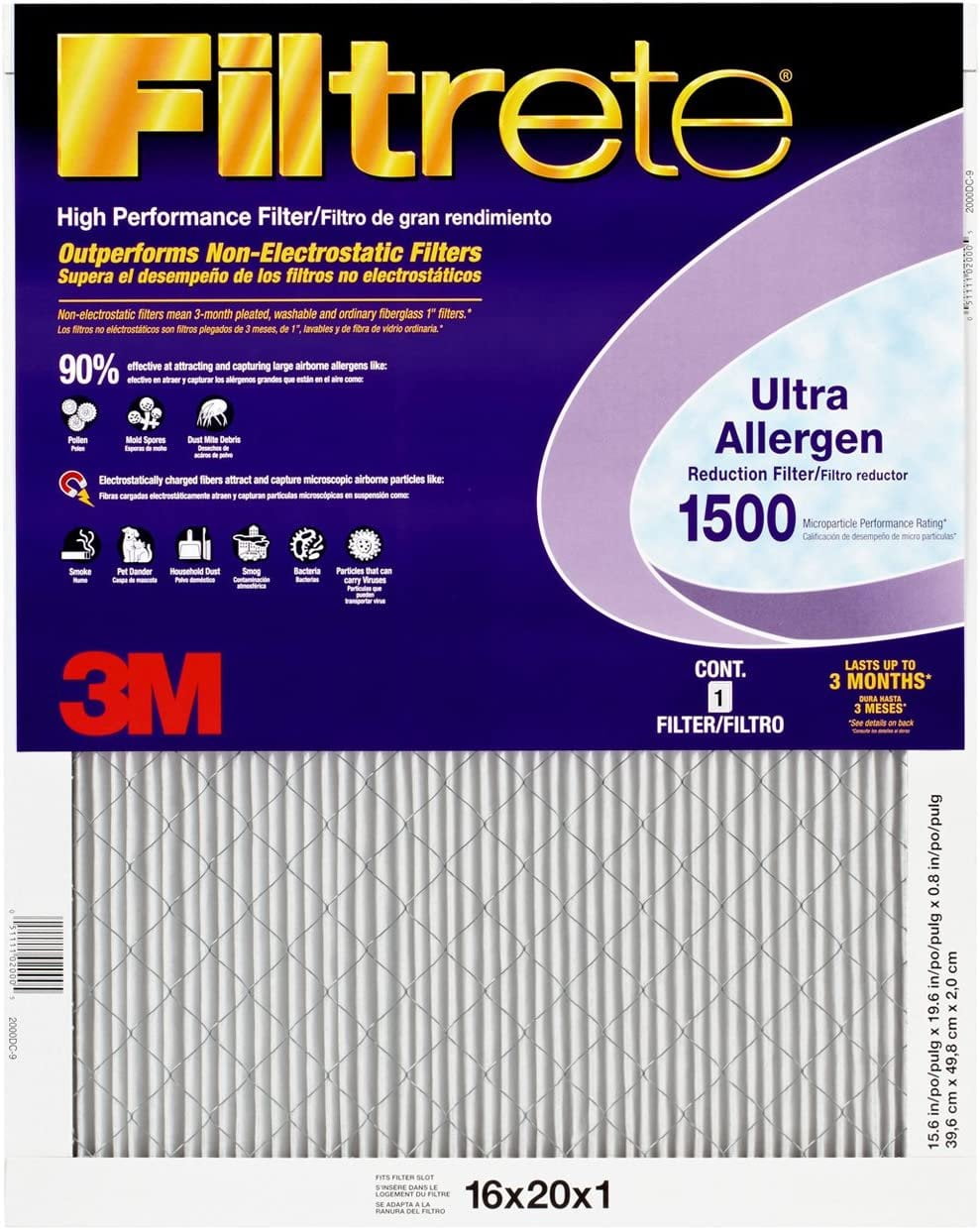 3M 2000DC-6 Filtrete Healthy Living Ultra Allergen Reduction Air Filter ...