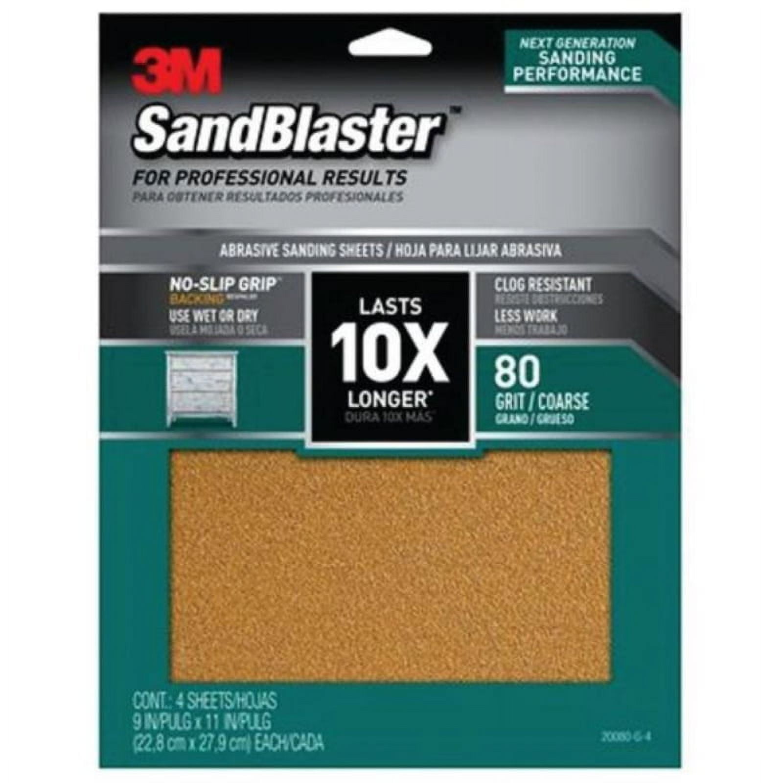 3M 20080-G-4 Sandpaper with No-Slip Grip, 11" x 9" - Walmart.com