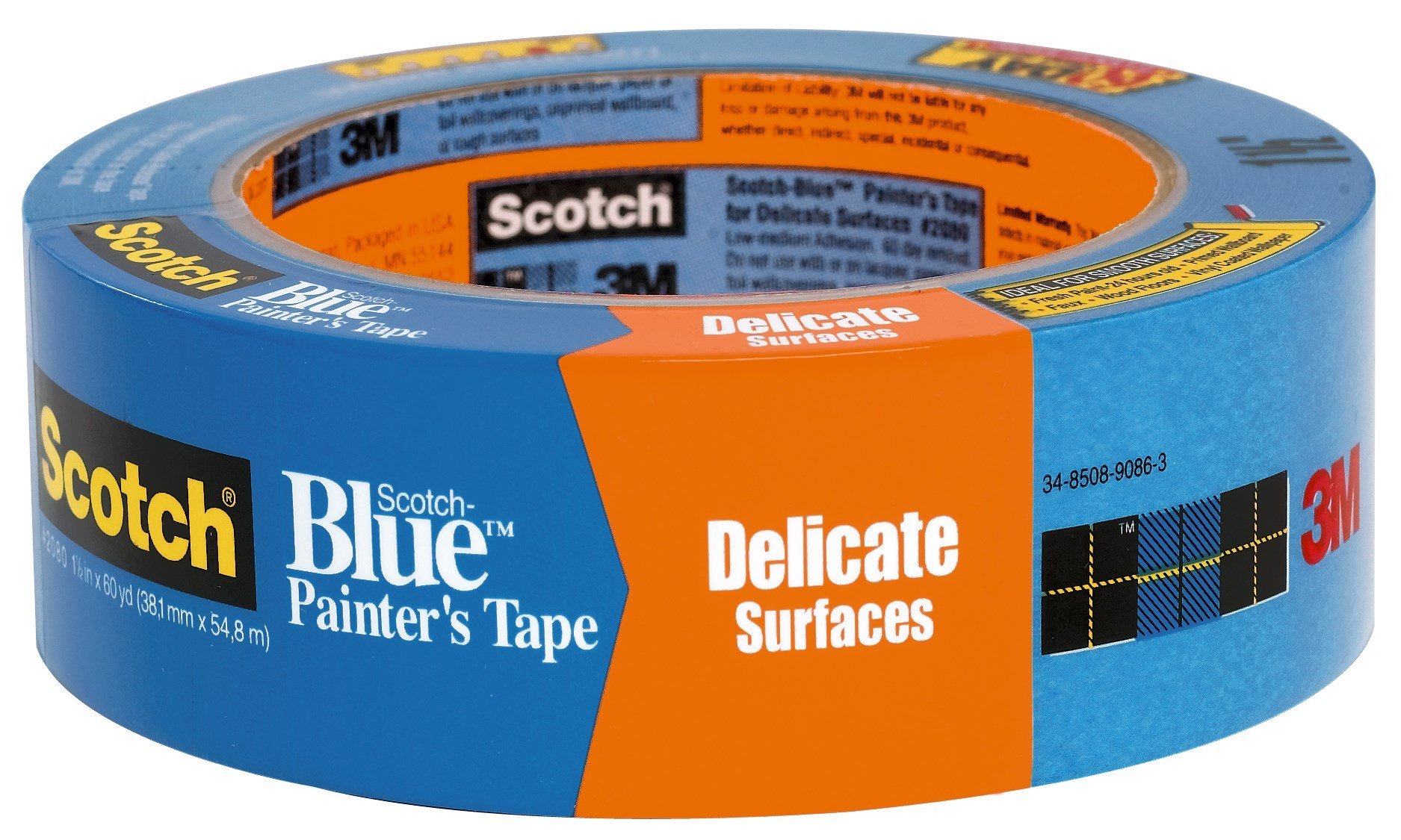 3M 2080EL-36N 1-1/2" Scotch Safe-Release Painters Masking Tape ...
