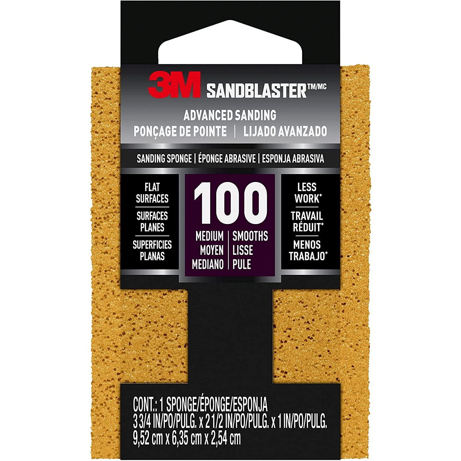 3M 20908-100 100 Grit Sandblaster Bare Surface Sanding Sponge Block ...