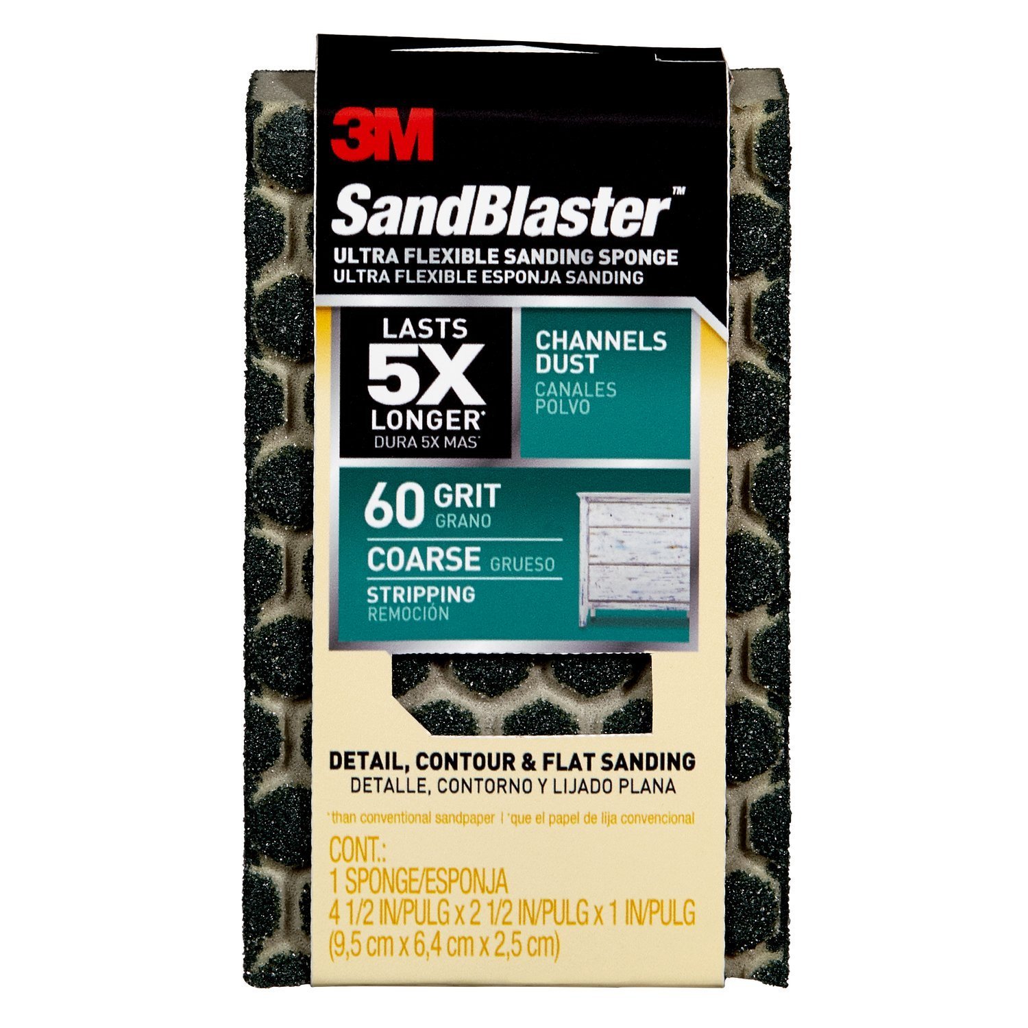 3M 20909-60-UFS 60 Grit Sandblaster Ultra Flexible Sanding Sponge, 4.5 ...