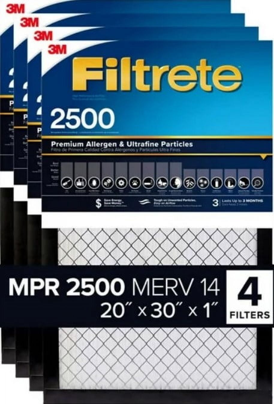 3M 2500 Series Filtrete 1" Filter, 20 x 30 x 1 (Pack of 4) - Walmart.com