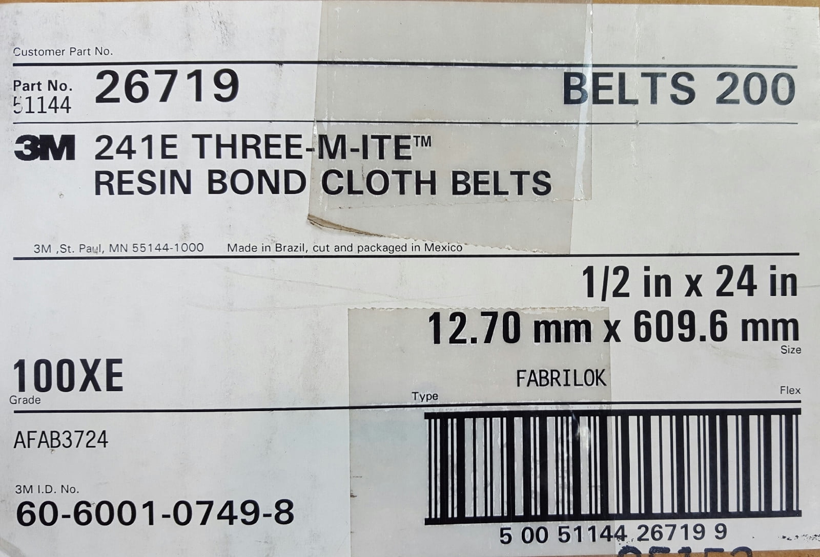 3M 26719 241E (50 BELTS) 1/2"X24" 100XE Grade; FREE Expedited Same Day ...