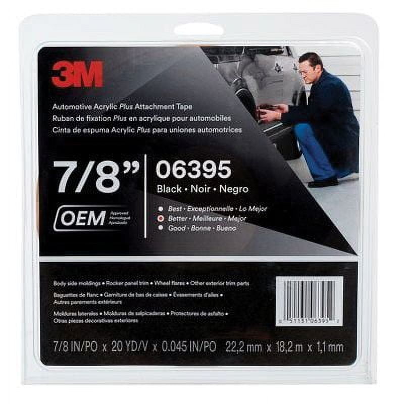 3M Automotive Acrylic Plus Attachment Tape, Black, 10 yd x 7/8 in, 1.52 ...