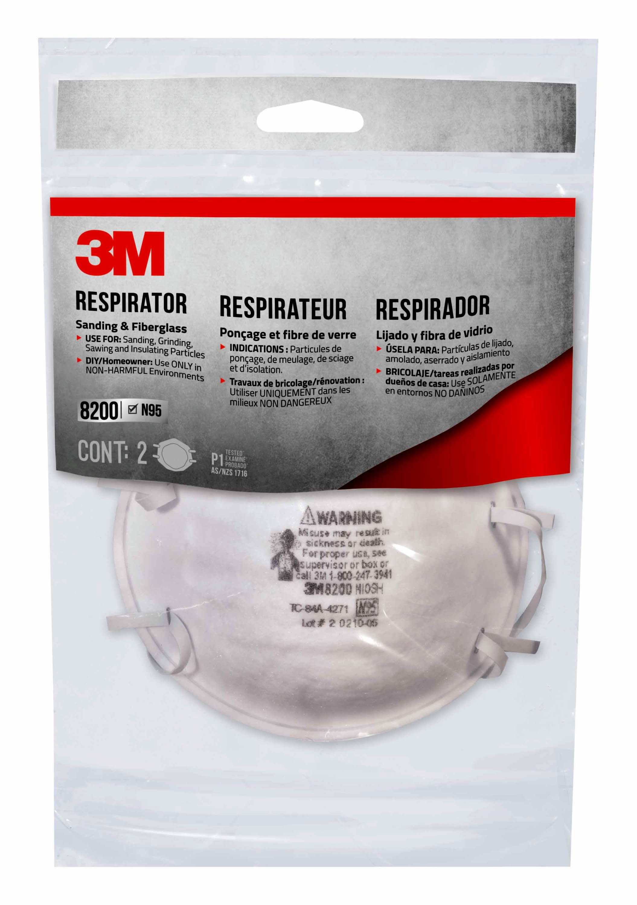 3M 8200 Sanding and Fiberglass Respirator, N95, (2-Pack) - Walmart.com