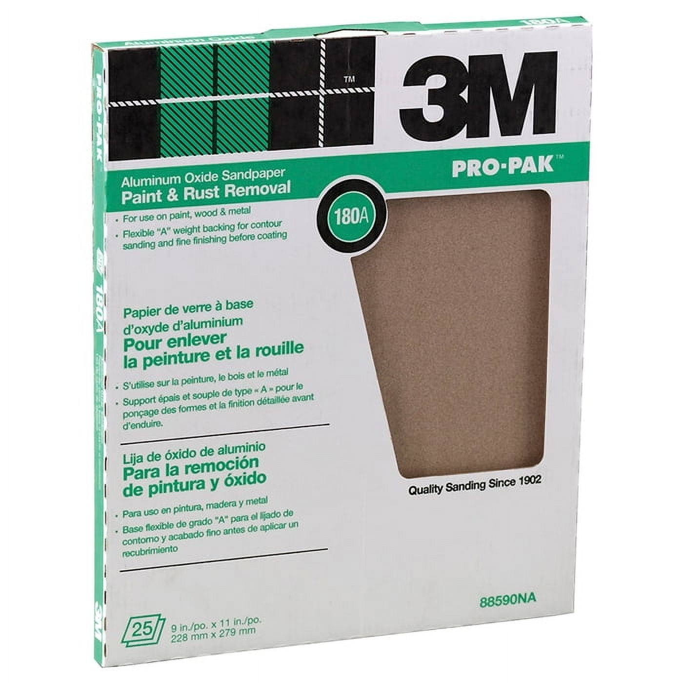 3M 88590 Sandpaper Sheet, 11 in L, 9 in W, Fine, 180 Grit, Aluminum ...