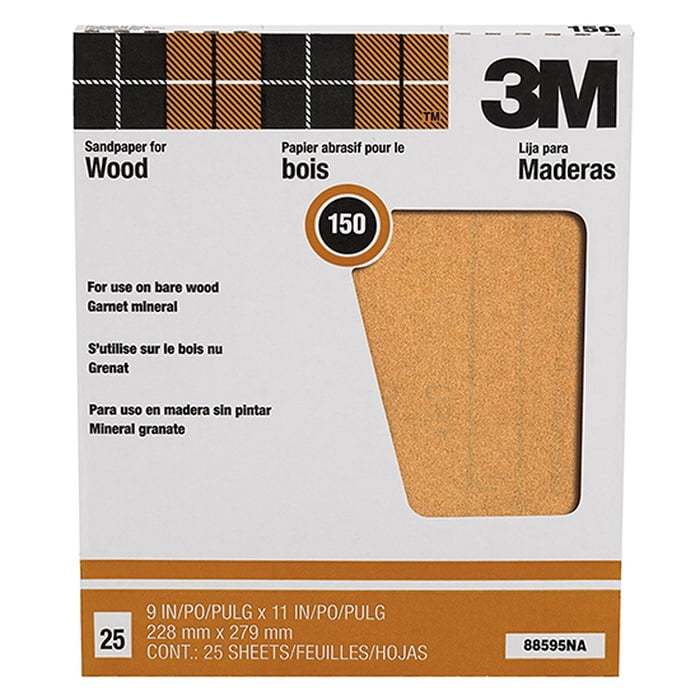 3M 88595 Sandpaper Sheet, 11 in L, 9 in W, Fine, 150 Grit, Garnet ...