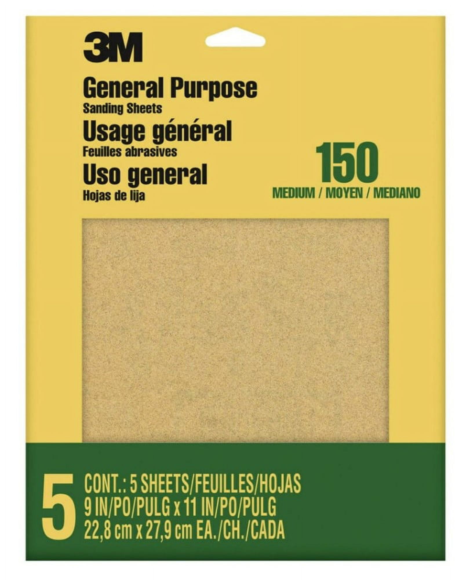 3M 9001NA Fine Grit Aluminum Oxide Sandpaper 9 inch x 11 inch, 5-Pack ...