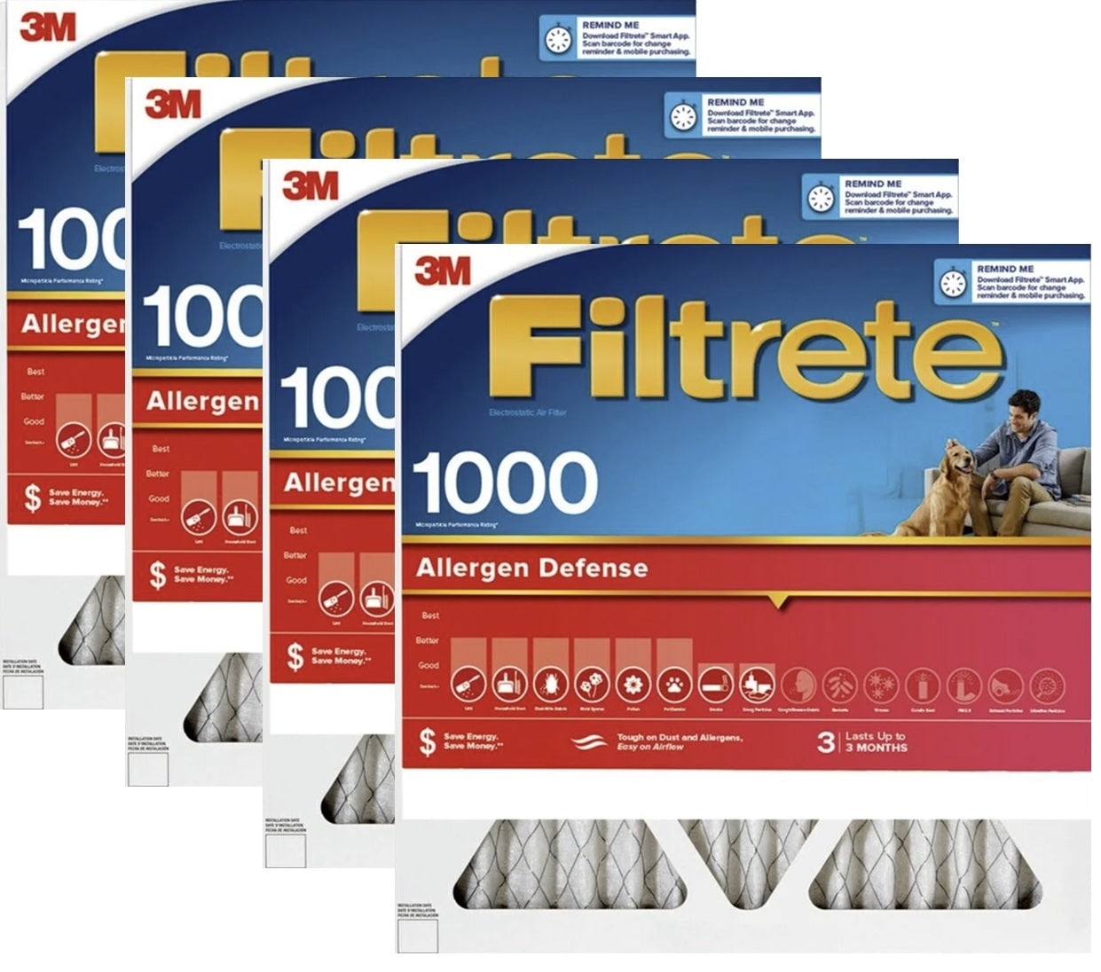 3M AL12-4 24" x 24" x 1" Red MPR 1000 Filtrete 3 Month Disposable ...