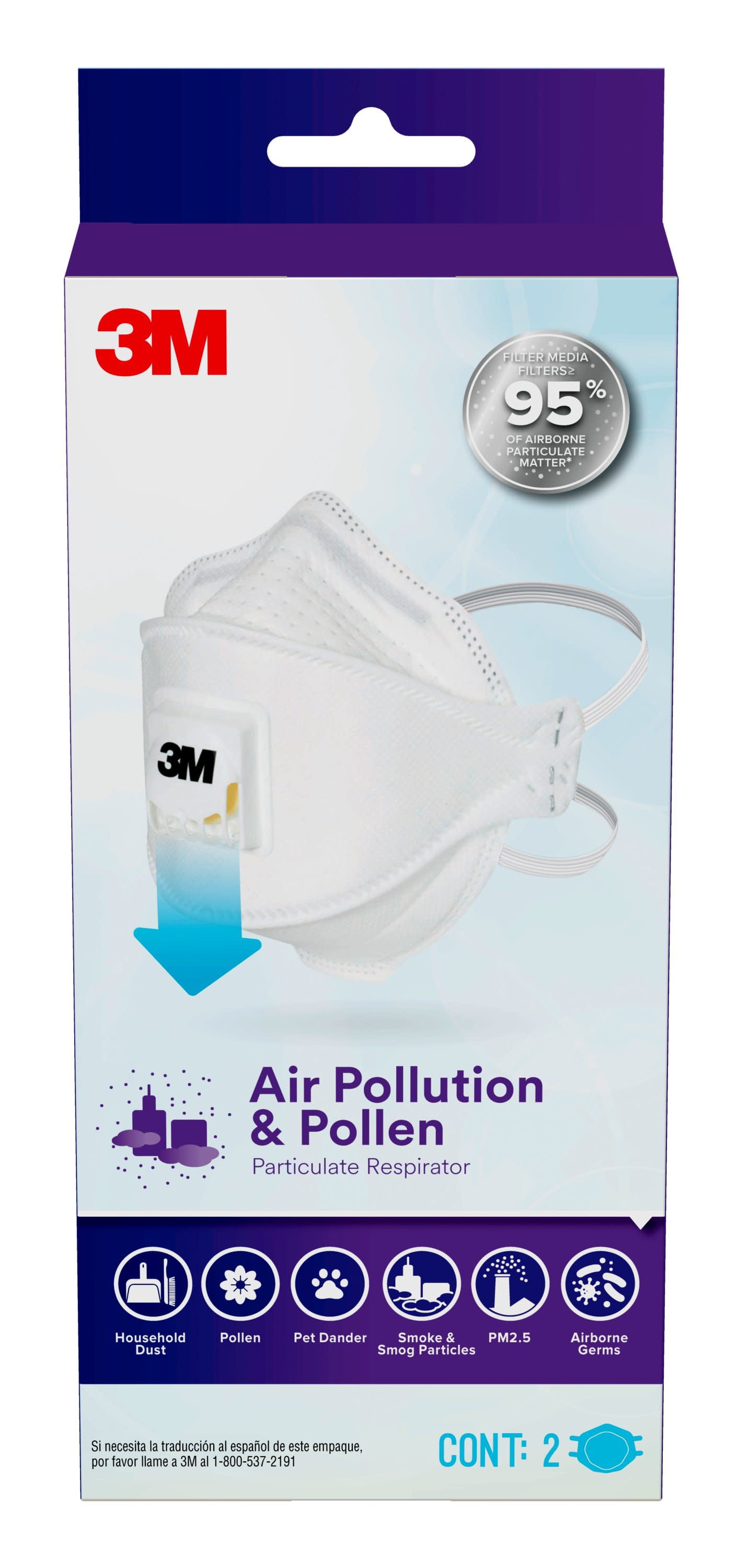 3M Air Pollution & Pollen Respirator, Adult Size, 2/Pack - Walmart ...