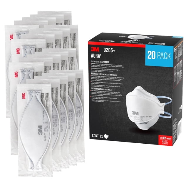 3M Aura N95 Respiratory Mask 9205, White, 20 Pack - Walmart Business ...