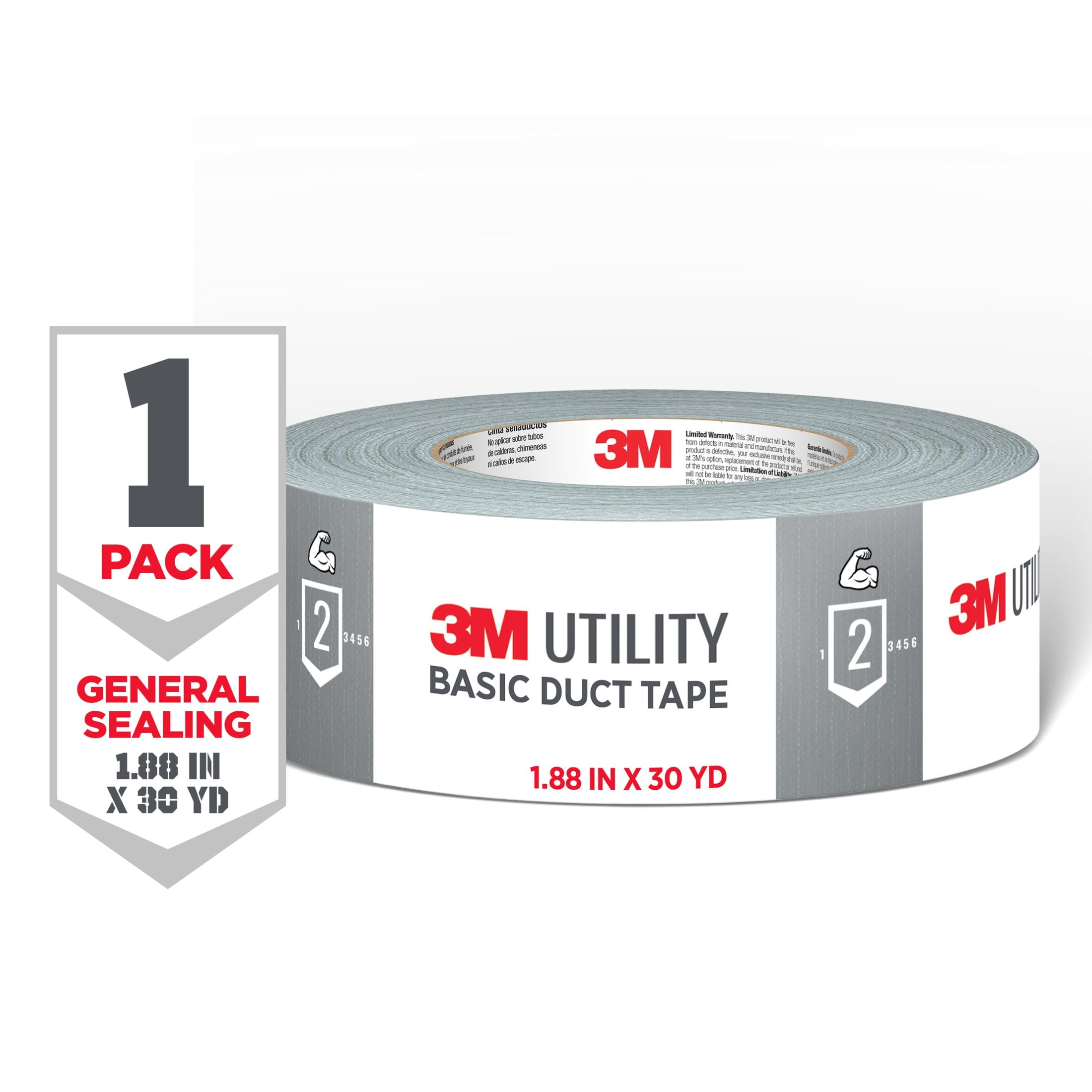 3M Utility Duct Tape, Silver, 1.88 in. x 30 yd., Hand-Tearable Light ...