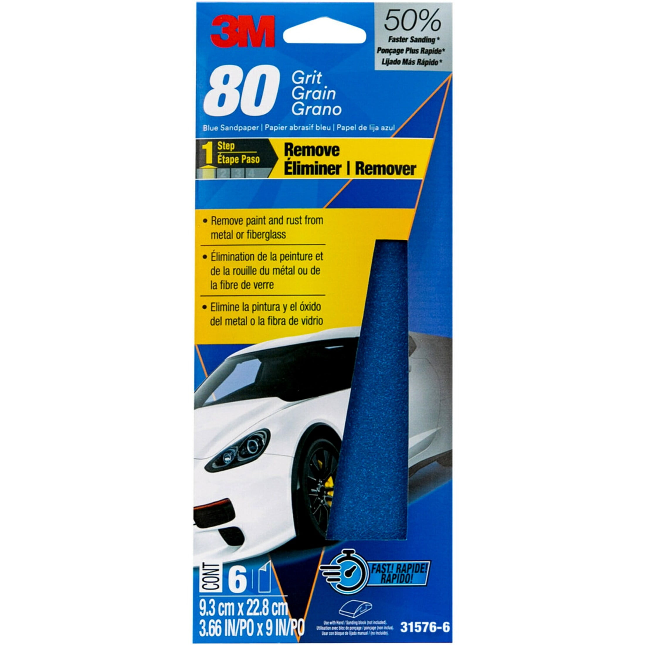 3M Blue Technology Sandpaper, 3 2/3 in X 9 in, 80 Grit, 6-Pack ...