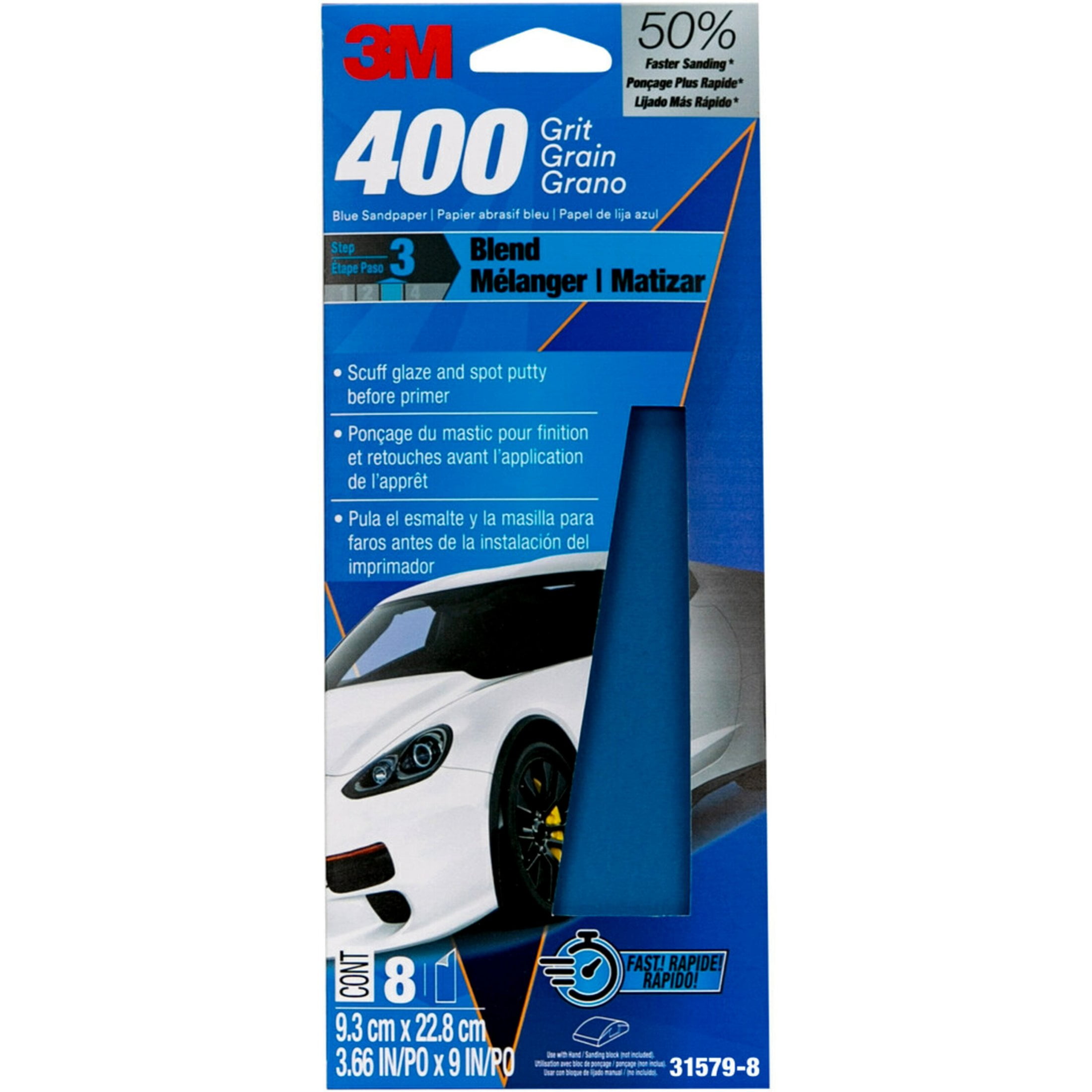 3M Blue Technology Sandpaper , 3 2/3 in x 9 in, 400 Grit, 8-Pack ...