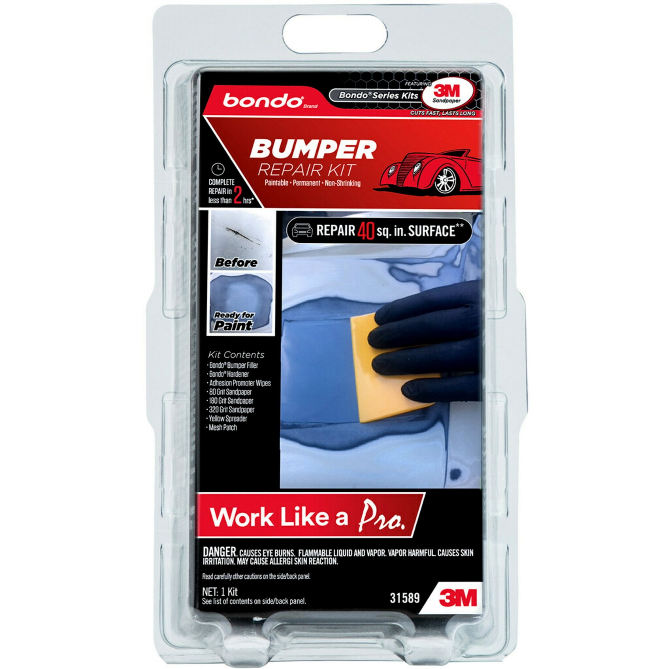 3M Bondo Auto Body Filler Bumper Repair Kit, Scratch Repair, 3 Grits ...