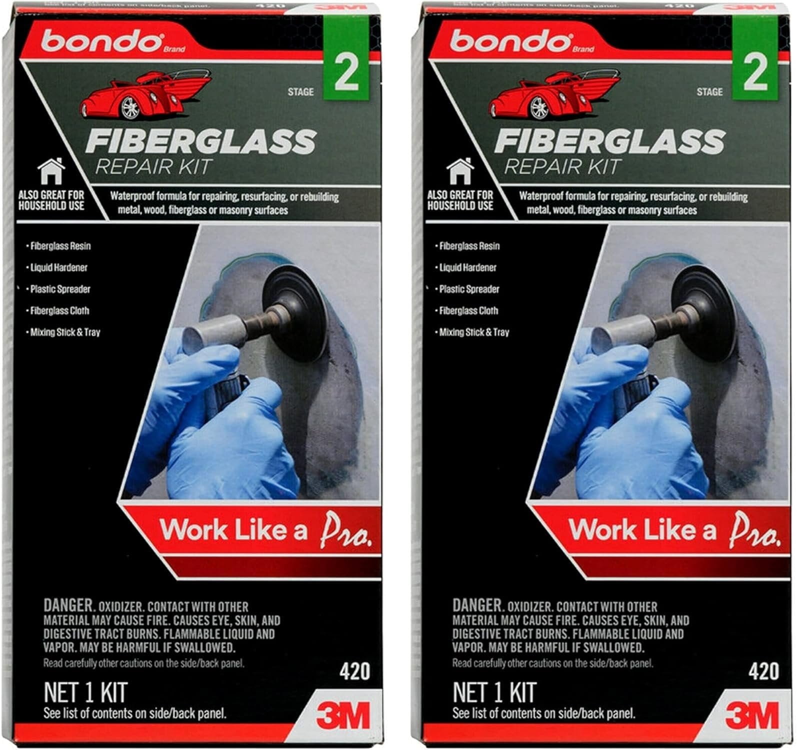 3M Bondo Fiberglass Resin Repair Kit, 00420, 0.45 Pint Each Pack of 2 ...