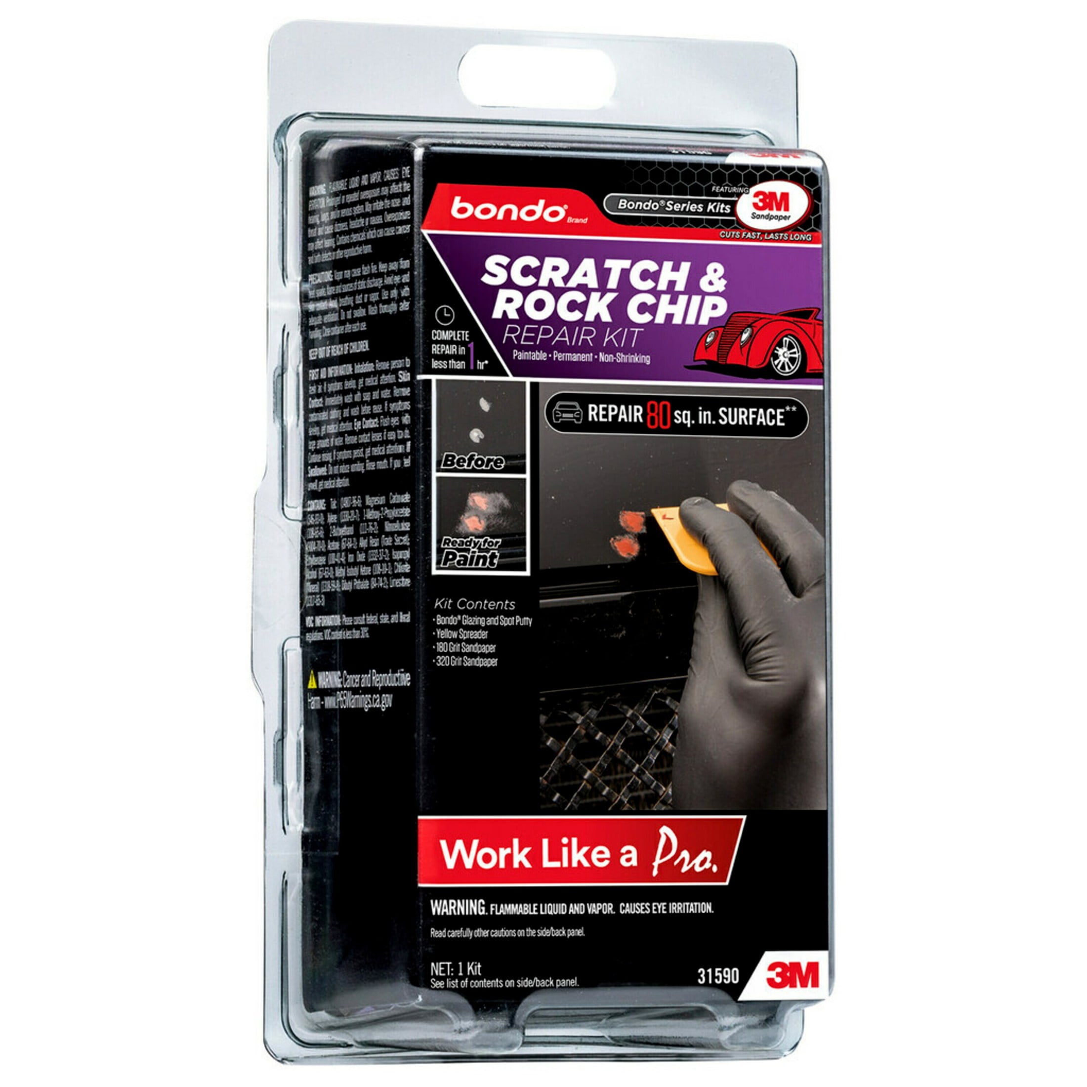 3M Bondo Scratch & Rock Chip Repair Kit, Includes Putty + Sandpaper ...