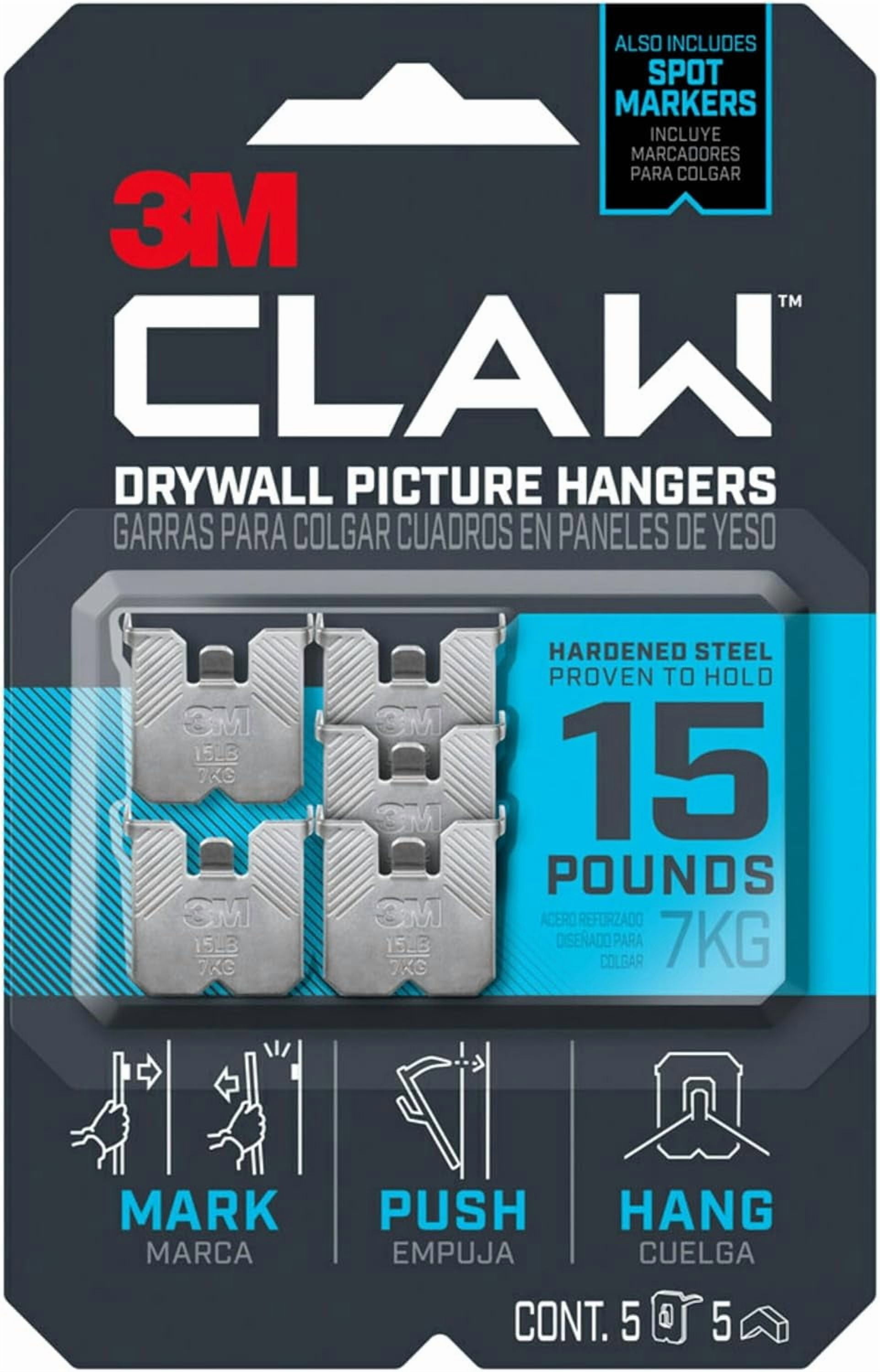 3M CLAW 15 lb. Drywall Picture Hanger with Spot Markers, Heavyweight ...