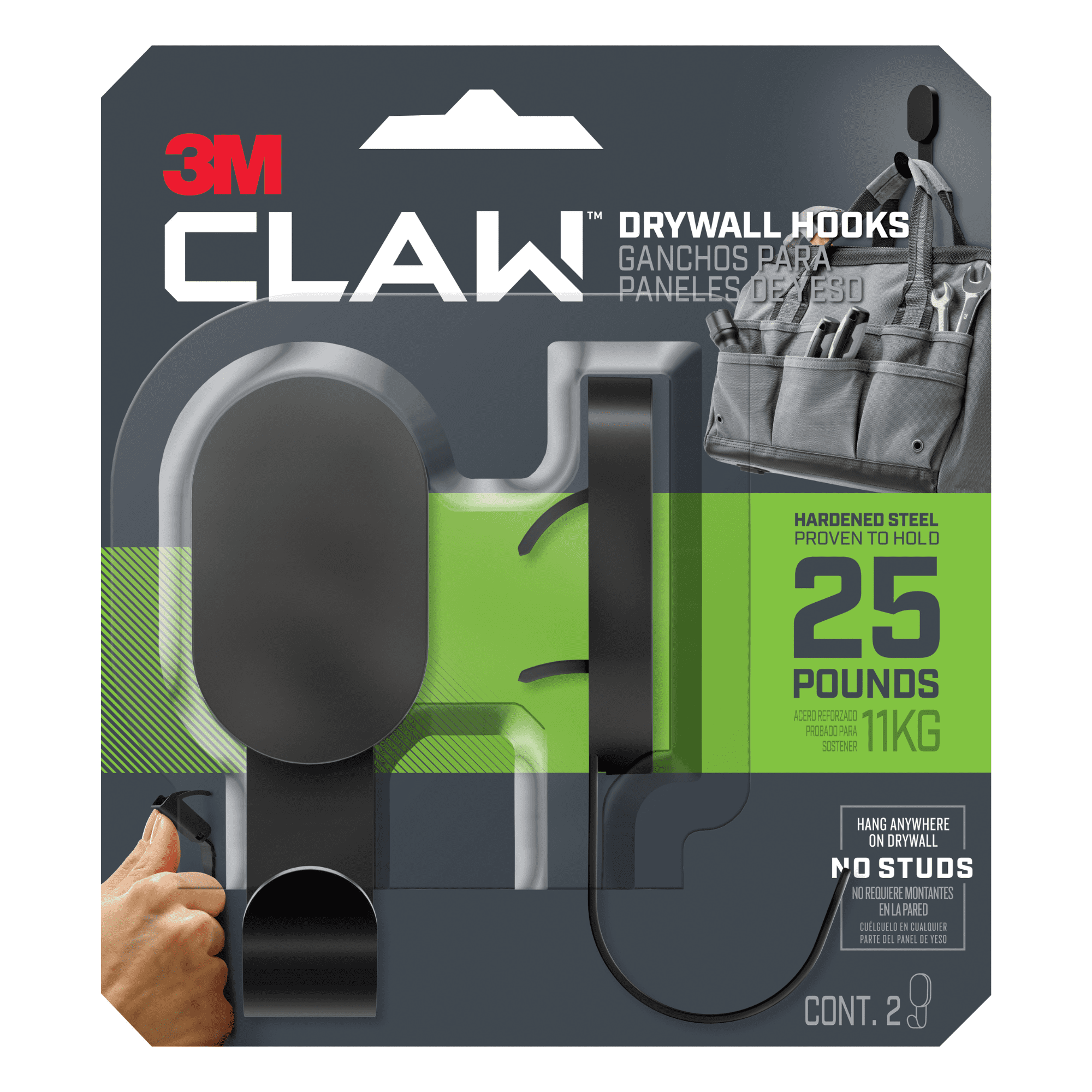 3M CLAW Drywall Hooks [25 lbs.]: 25 lb. / 2 hooks (Black) 2-hooks ...