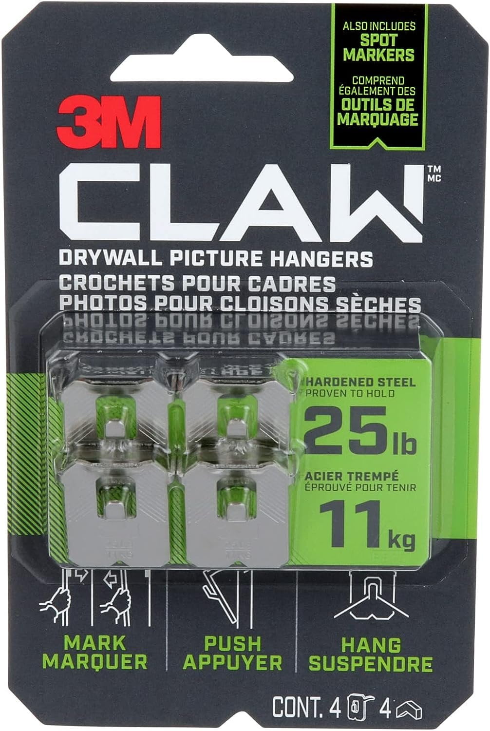 3M CLAW Drywall Picture Hanger 25 lb with Temporary Spot Marker 3PH25M ...