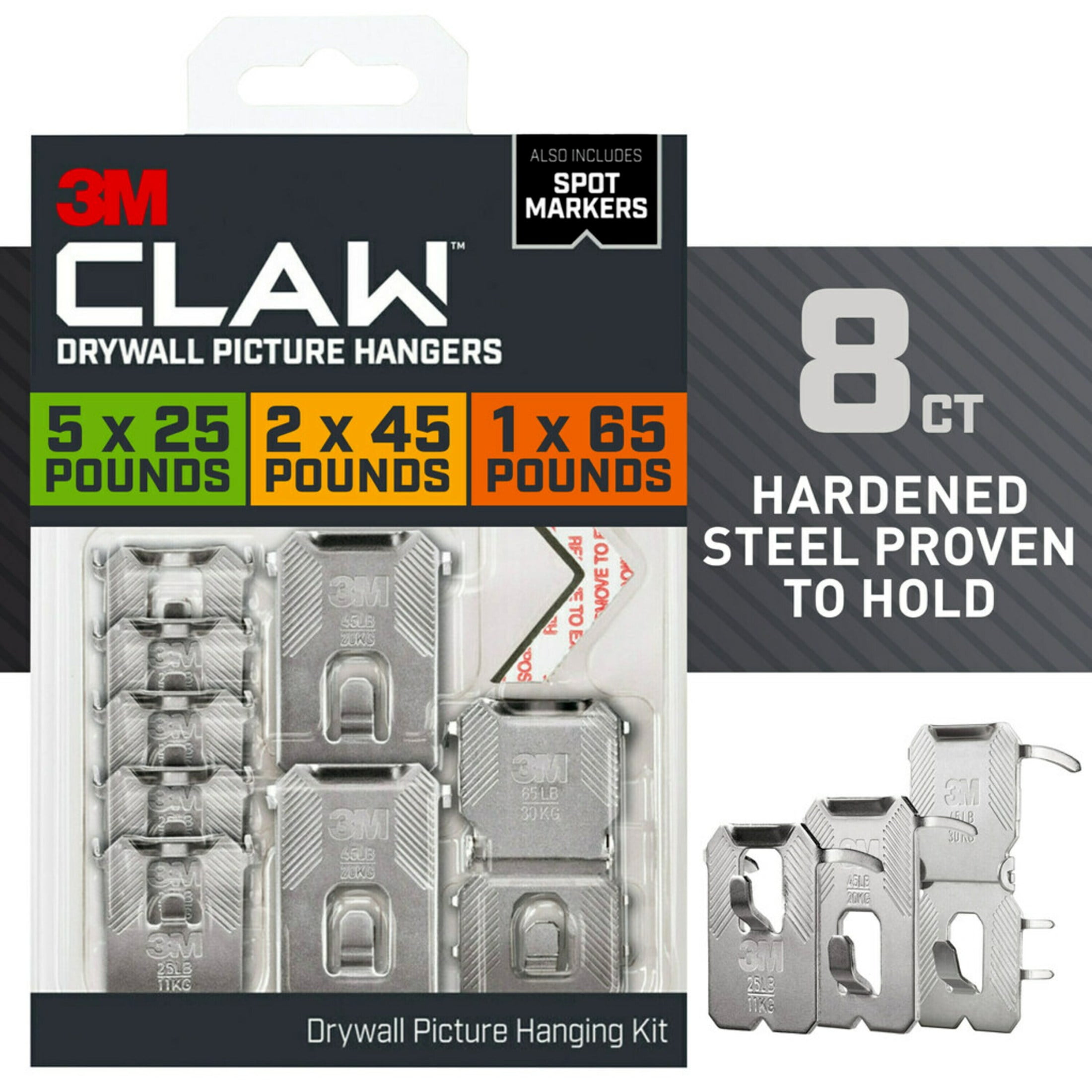 3M CLAW Drywall Picture Hanger Kit with Spot Markers, Holds Up To 65 ...