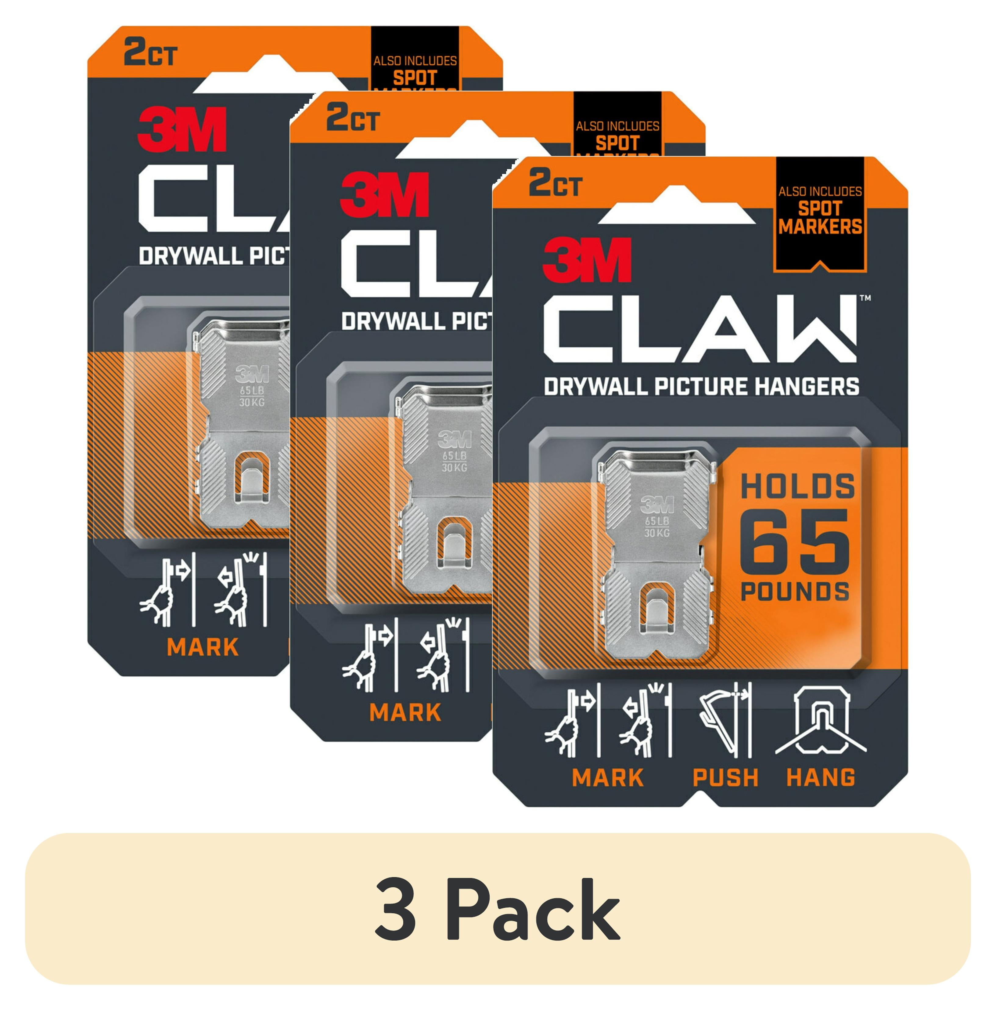 (3 pack) 3M CLAW Drywall Picture Hanger with Spot Marker, Holds 65 lbs ...