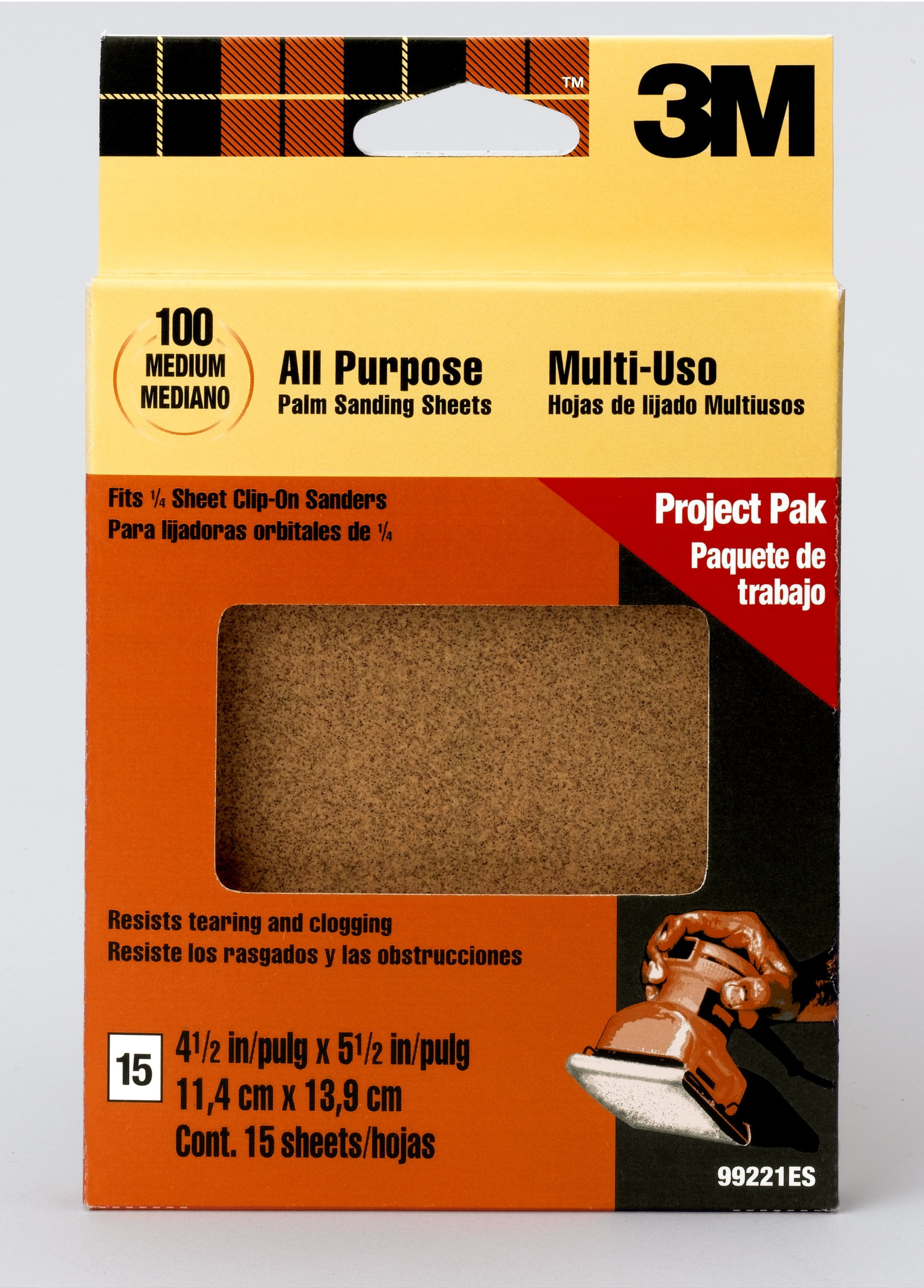 3M Clip-On Palm Sander Sheets, 4.5 in. x 5.5 in., 100/Medium Grit, 15 ...