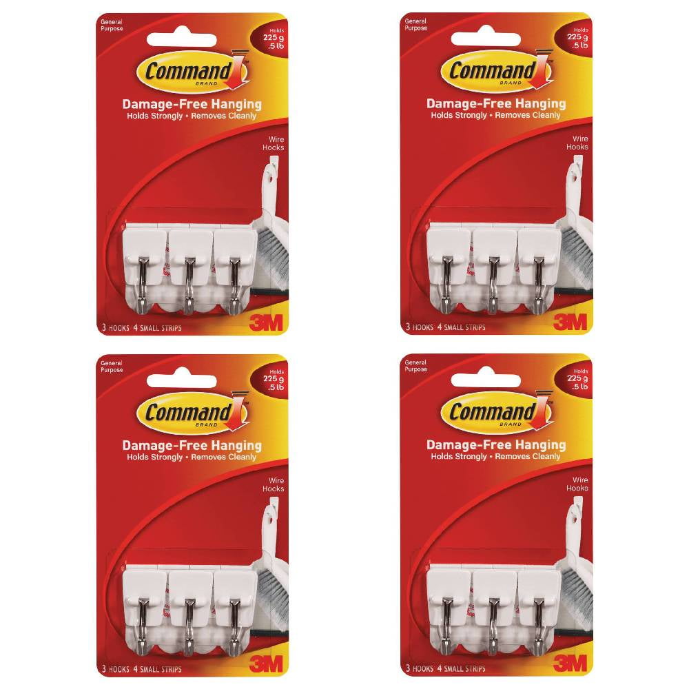 3M Command 17067 Wire Hooks Small Strong Hold Reusable Hanging 4 Packs ...