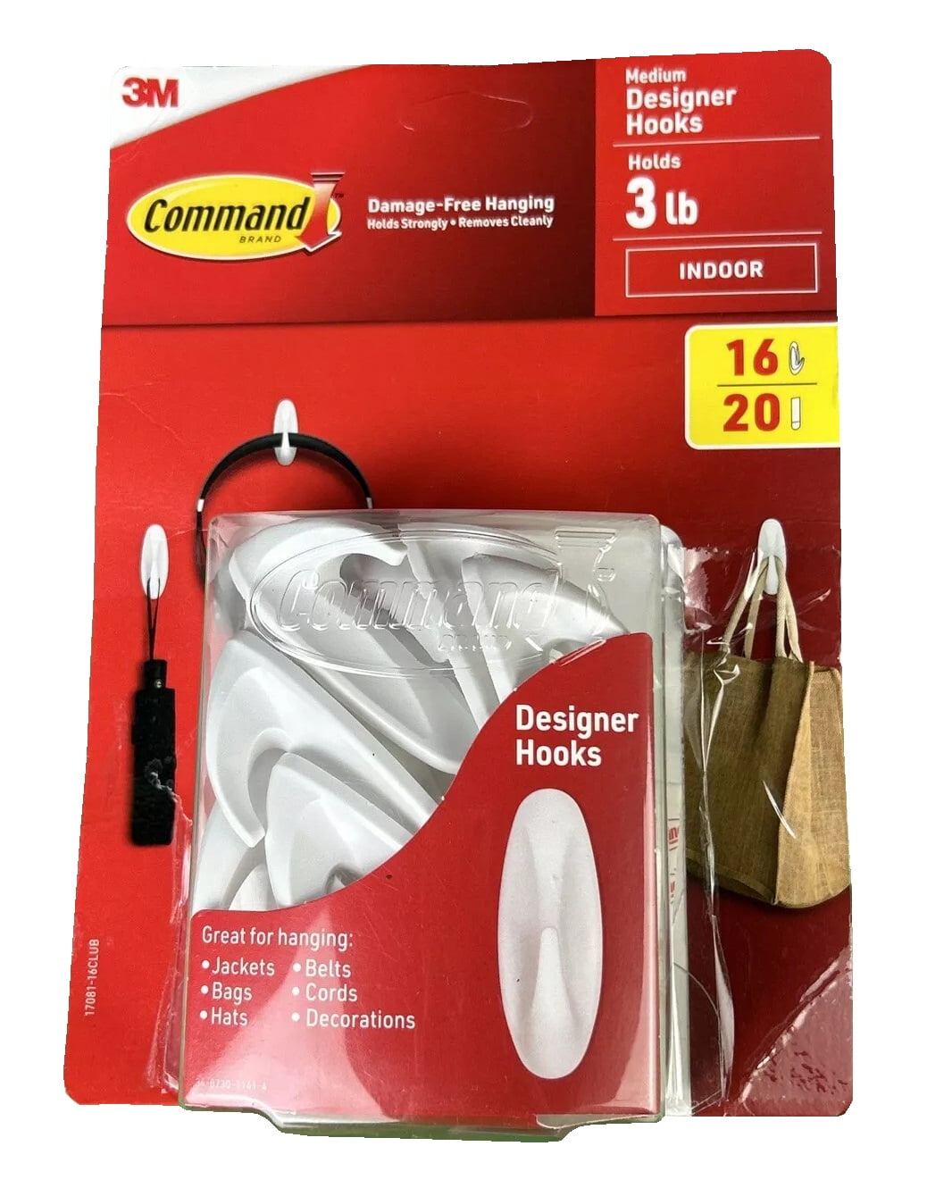 3M Command Indoor Medium Designer Hanging Hooks, 16 Hooks & 20 Strips ...