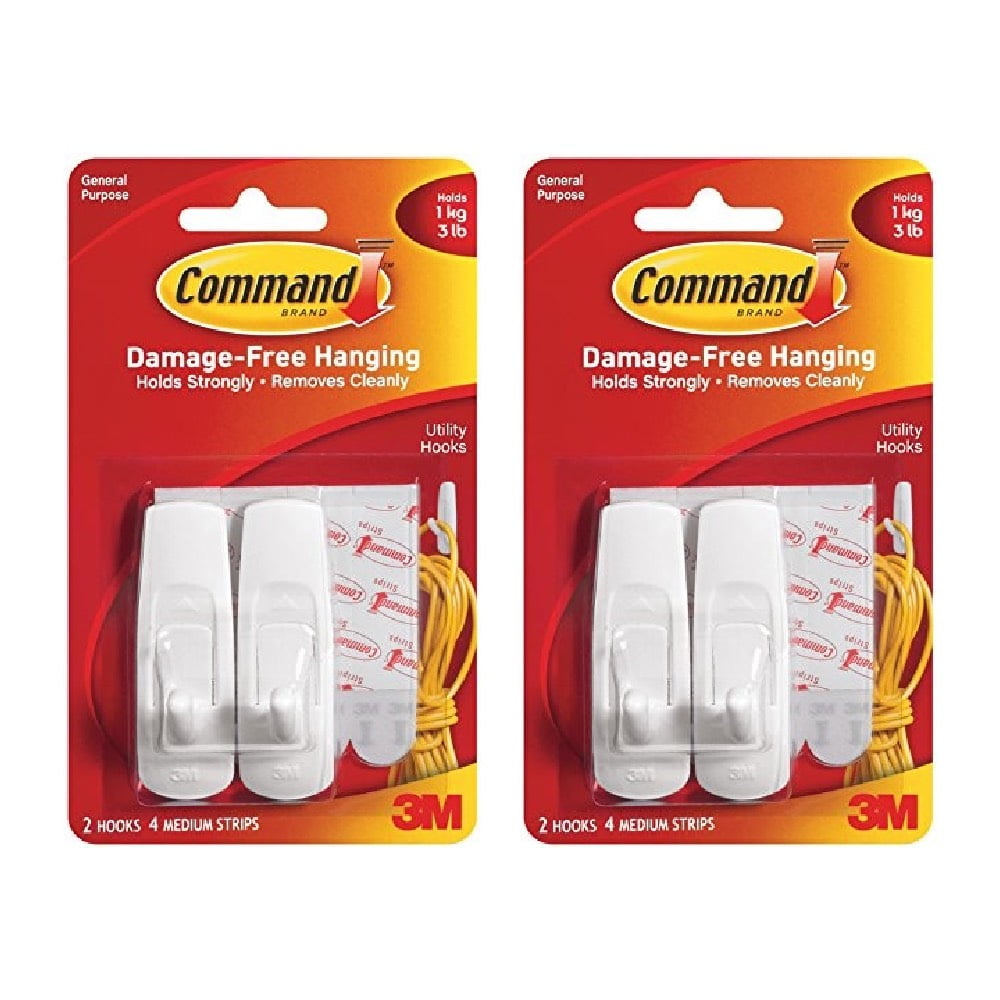 3M Command Medium Utility Hooks 17001 Reusable Damage Free Hanging ...