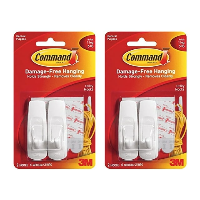 3M Command Medium Utility Hooks 17001 Reusable Damage Free Hanging ...