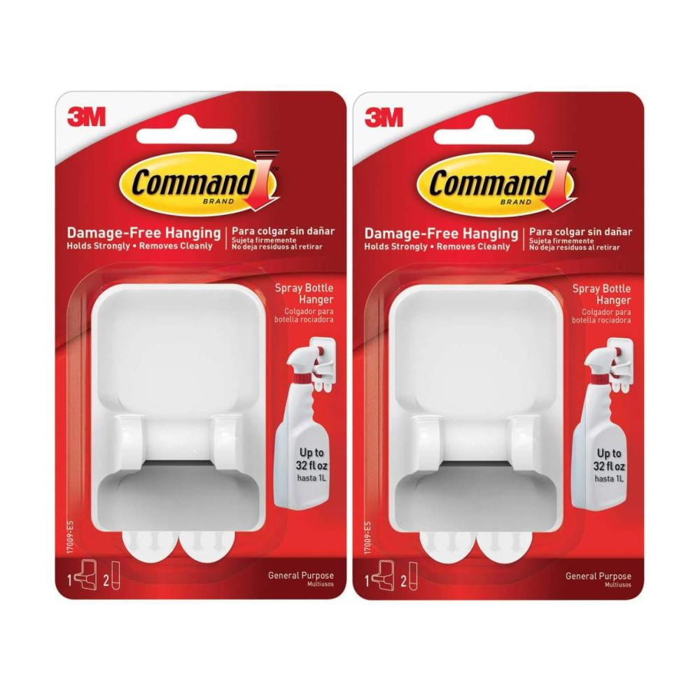 3M Command Spray Bottle Hanger Hook 17009 Damage Free Plastic White, 2 ...
