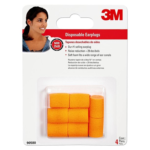 3M Disposable Classic Earplug, Noise Reduction Rating (NRR)29 dB, 4 ...