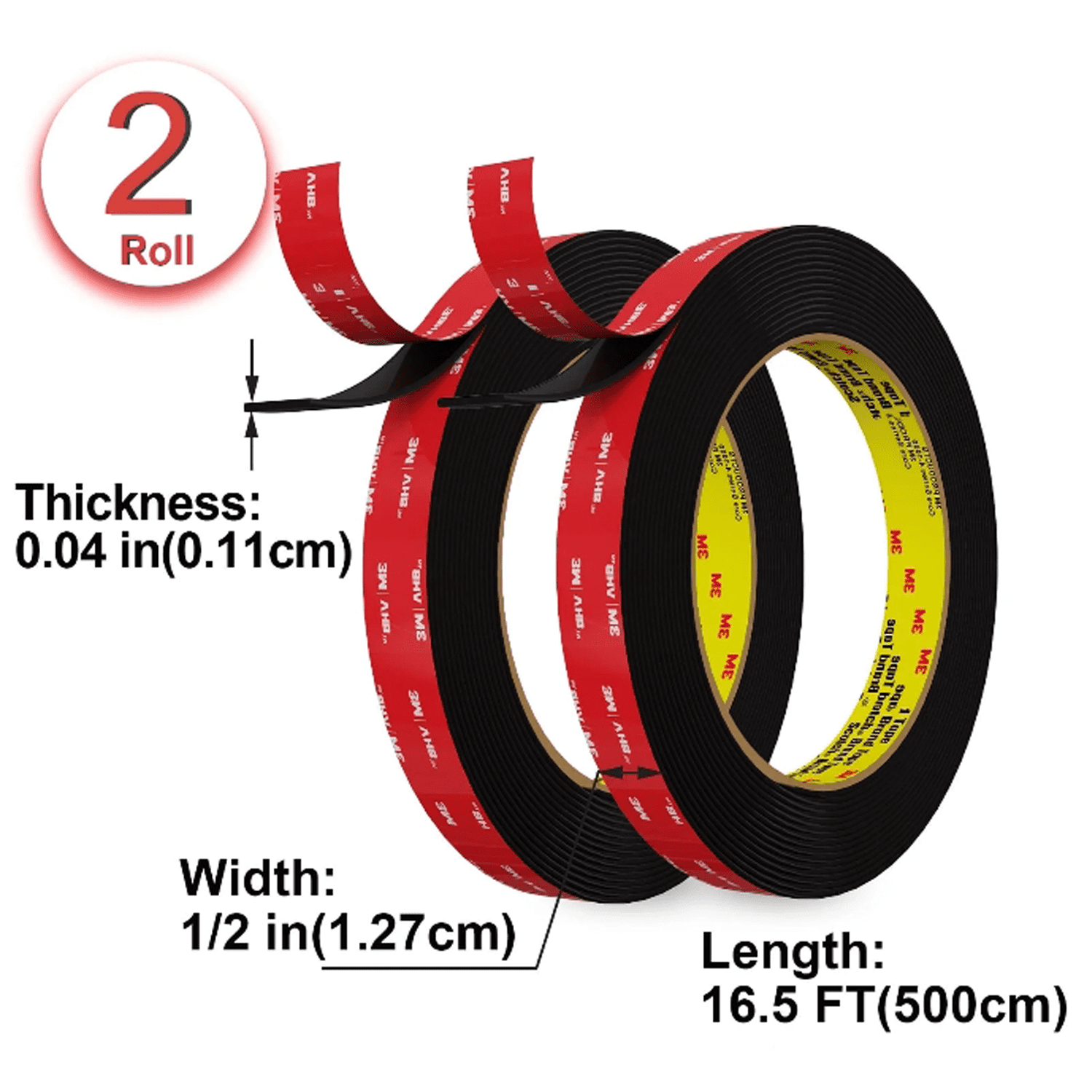 3M Double Sided Tape Heavy Duty 1/2 inch * 16.5FT 0.04in Thick Double ...