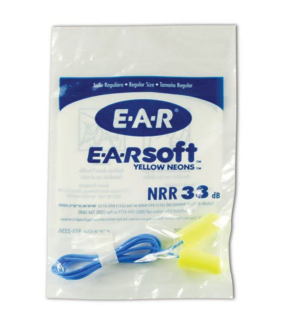 3M EARsoft Yellow Neon Soft Foam Earplugs, Corded, Regular Size, 200 ...