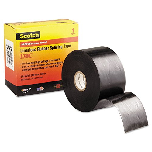 3M Electrical Scotch Linerless Splicing Tapes 130C, 30 ft x 2 in, Black ...