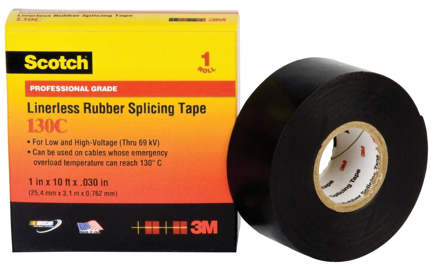 3M Electrical Scotch Linerless Splicing Tapes 130C, 30 ft x 2 in, Black ...