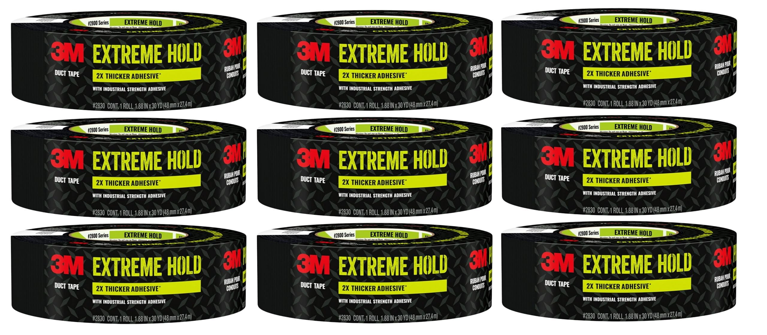 3M Extreme Hold Duct Tape 2830-B, 1.88 in x 30 yds - Quantity 9 ...