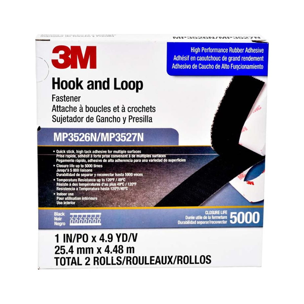 3M Fastener MP3526N/MP3527N Hook and Loop S001 White, 1 in x 4.9 yd 0.15 in Engaged Thickness, 5 ...