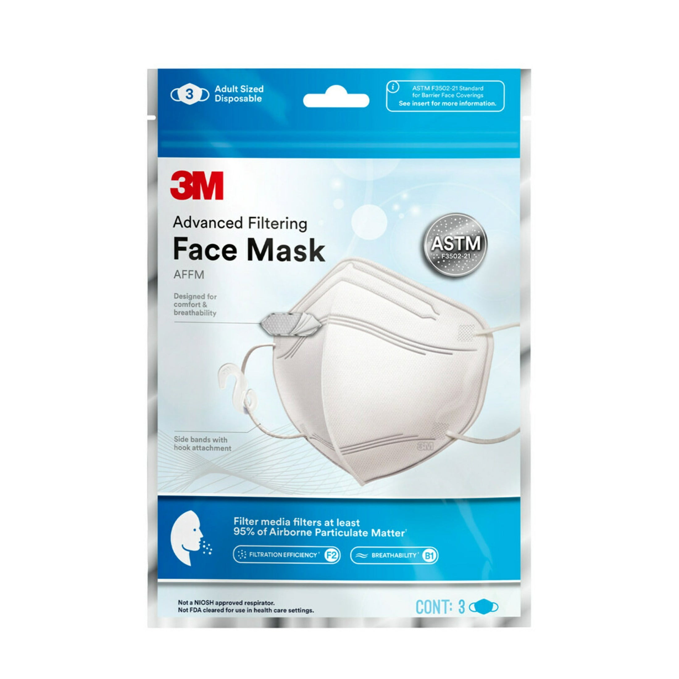 3M Filtering Barrier Face Covering, One Size Fits All, 3/Pack - Walmart ...