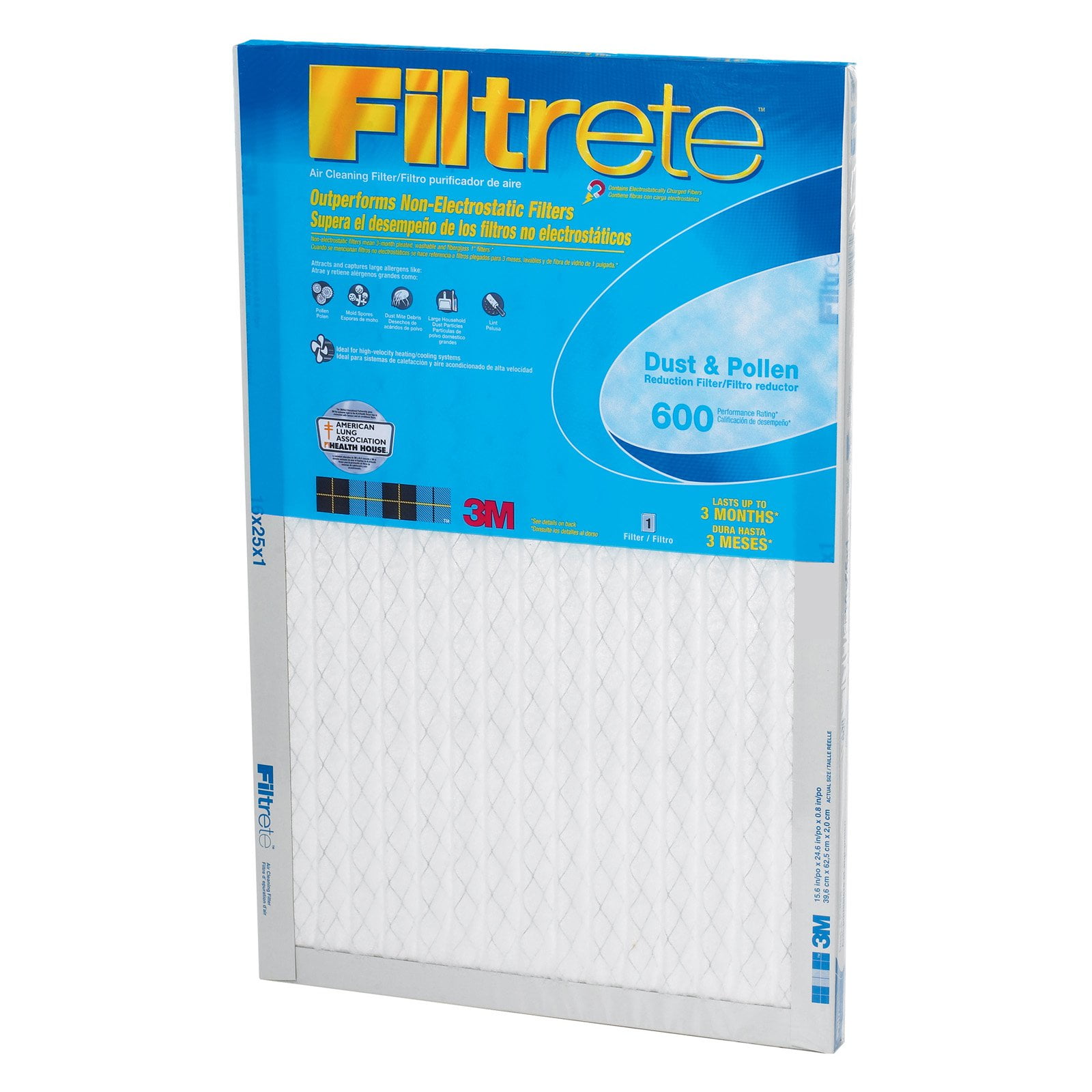 3M Filtrete 14x24x1 600 Dust and Pollen Air Filter - Walmart.com