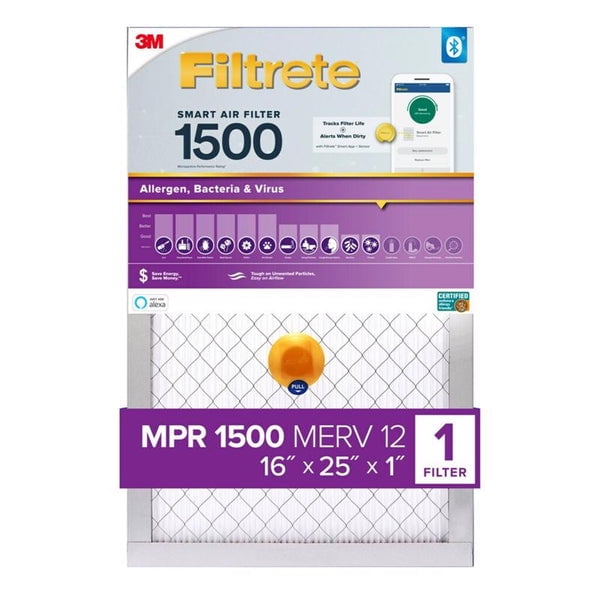3M Filtrete 16 in. W X 25 in. H X 1 in. D Fiberglass 12 MERV Smart Air ...