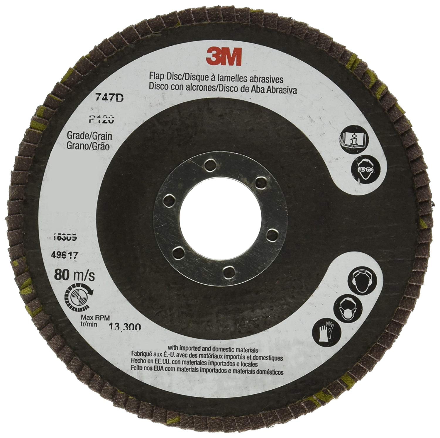 3M Flap Disc 747D, Ceramic, 4-1/2" Diameter, P120 Grit (Pack of 1 ...