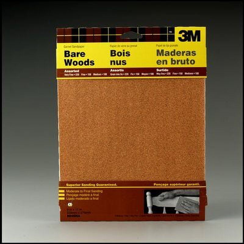 3M Garnet Sanding Sheets 9040NA, 9 in x 11 in, Assorted Grits, 5 sheets ...