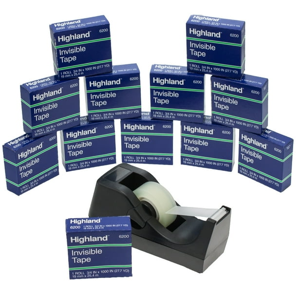 3M Highland Desktop Dispenser & 12 Rolls Of Invisible Tape 6200 Desk ...