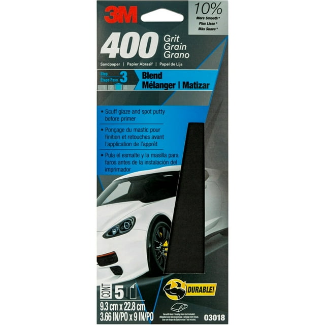 3M Wetordry Sandpaper, 03018, 400 Grit, 3 2/3 inch x 9 inch, 5/Pack ...